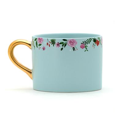 China Mooie Moedersdag Eco-vriendelijke Servers Elegante Design Moeder mok Keramische koffie met gouden handvat Te koop