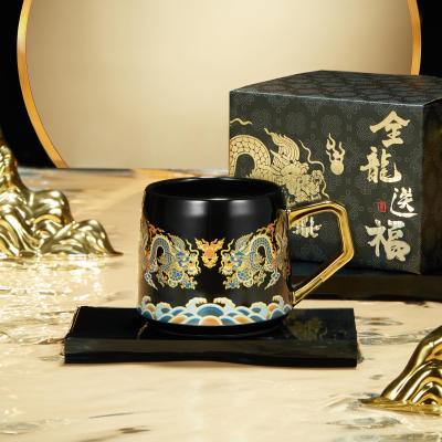 Cina Food Safe Color Changing Ceramic Coffee Mug With Golden Handle Customisable Capacity in vendita