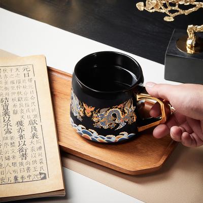Cina Food Safe Color Changing Ceramic Coffee Mug With Golden Handle Customisable Capacity in vendita