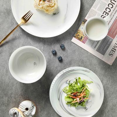 China Moderne witte porseleinen eetgerei set marmeren patroon plaat kom mok Te koop