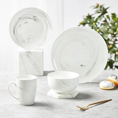 China Moderne witte porseleinen eetgerei set marmeren patroon plaat kom mok Te koop