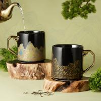 China Exquisite Hand Painted Gold Handle Mug for sale