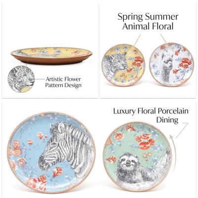 China Custom Ceramic Dinner Plate with Floral Pattern, 10-Inch Diameter, Microwave and Dishwasher Safe for sale