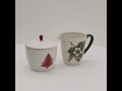 Christmas Kitchen Breakfast Porcelain Sugar And Creamer Set Container Ceramic With Lid And Holder