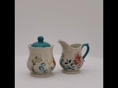 Christmas Kitchen Breakfast Porcelain Sugar And Creamer Set Container Ceramic With Lid And Holder