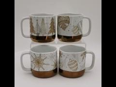Christmas Mug Ceramic Tea Coffee Mug Electroplated Decal Porcelain Golden White