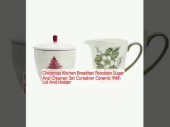 Kerst keuken ontbijt porseleinen suiker en room set container keramisch met deksel en houder