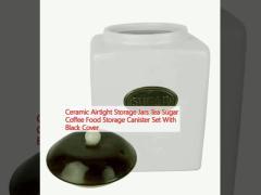 Ceramic Airtight Storage Jars Tea Sugar Coffee Food Storage Canister Set With Black Cover