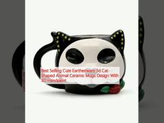 Best Selling Cute Earthenware 3d Cat Shaped Animal Ceramic Mugs Design With 3D Handpaint