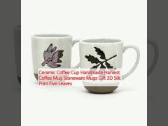 Ceramic Coffee Cup Handmade Harvest Coffee Mug Stoneware Mugs Gift 3D Silk Print Five Leaves