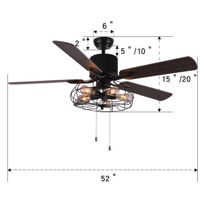 Cina 5 luce decorativa a 52 pollici del ventilatore da soffitto della catena di tirata della pala 18w in vendita