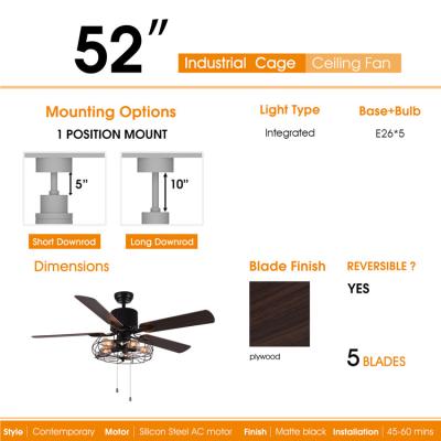 Cina 5 luce decorativa a 52 pollici del ventilatore da soffitto della catena di tirata della pala 18w in vendita