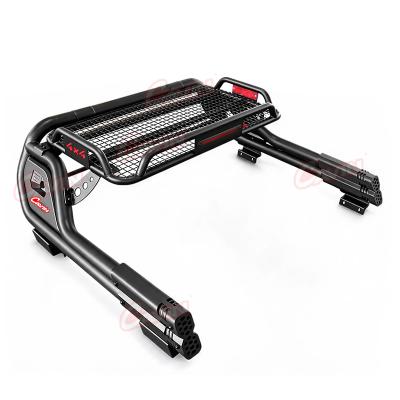 China Matte Black Steel Sport Roll Bar Universal 4x4 Pickup Truck Roll Bar With Luggage Compartment LED Brake Light for Revo 2015 for sale