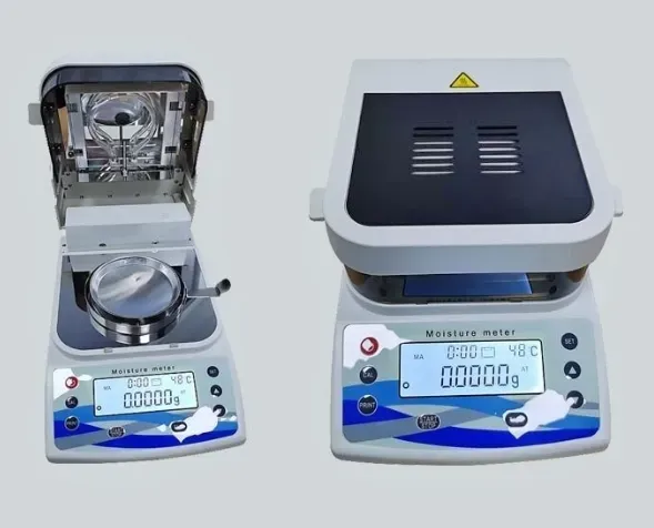 UP-5016 Halogen Moisture Analyzer side view and sample pan