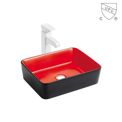 China Lavabo rosso del piano d'appoggio del lavandino pratico commerciale del bagno e nero ceramico for sale