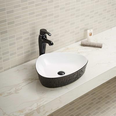 China Polished Surface Counter Top Bathroom Sink White And Black Color Triangle Surface for sale