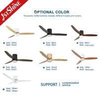 China Decorative Solid Wood Flush Mount Ceiling Fan With LED Light 6 Speed Remote Control for sale