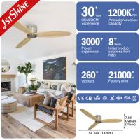 China 220V Flush Mount Remote LED Ceiling Fan With Solid Wood Blades for sale