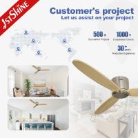 China 220V Flush Mount Remote LED Ceiling Fan With Solid Wood Blades for sale