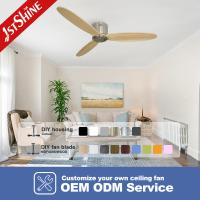 China 220V Flush Mount Remote LED Ceiling Fan With Solid Wood Blades for sale