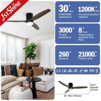 Cina Ventilatore da soffitto a 3 pale in legno naturale a basso profilo da 52 pollici con luce a led in vendita