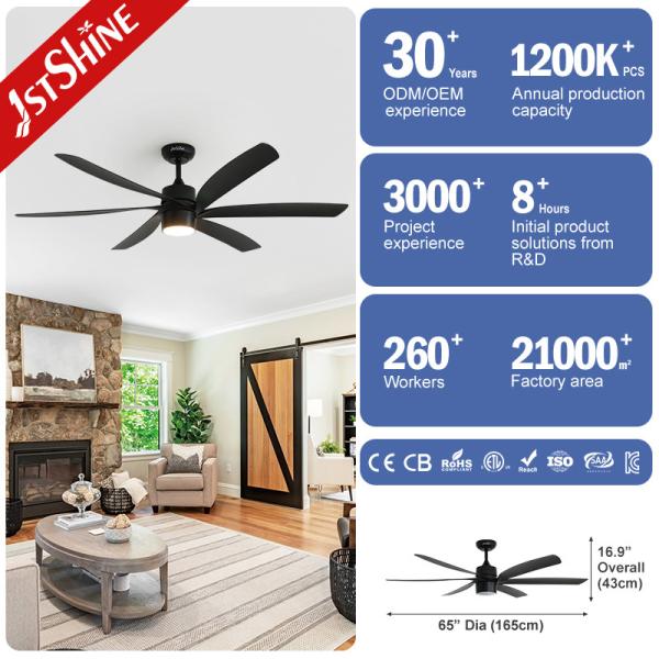 Ventilatore di soffitto a LED a distanza da 65 pollici più grande volume d'aria elevato motore DC a lama di plastica nera