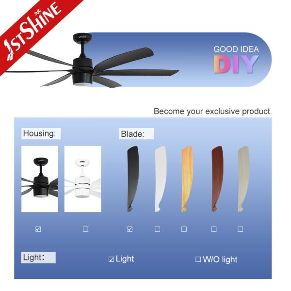 Ventilatore di soffitto a LED a distanza da 65 pollici più grande volume d'aria elevato motore DC a lama di plastica nera