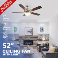 China Smart Decorative Ceiling Fan With Light 2*E27 Brushed Nickel MDF Blade Remote Control for sale