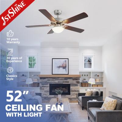 China Smart Decorative Ceiling Fan With Light 2*E27 Brushed Nickel MDF Blade Remote Control for sale