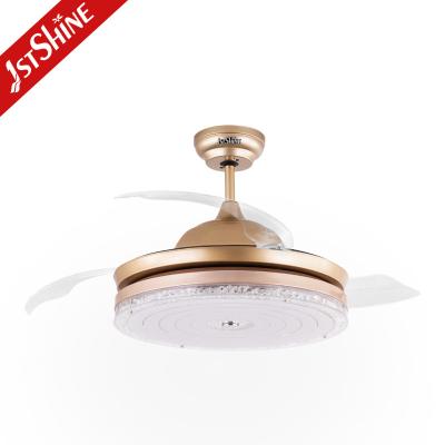 China Fan de techo retractable moderna de oro de 3 cuchillas claras con la luz del LED en venta