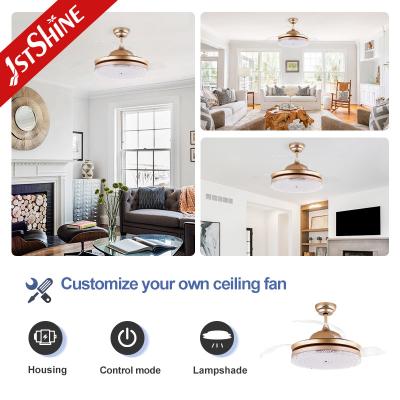 China Fan de techo retractable moderna de oro de 3 cuchillas claras con la luz del LED en venta