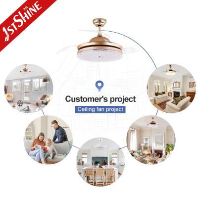China Invisible Acrylic Lampshade Foldable Ceiling Fan With Dimmable Light for sale