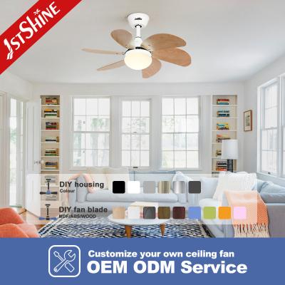 China Decorative Small LED Ceiling Fan Modern 6 Wood Blade Smart Remote Control for sale