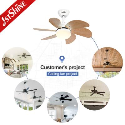 China Decorative Small LED Ceiling Fan Modern 6 Wood Blade Smart Remote Control for sale