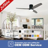 China Decorative Solid Wood Flush Mount Ceiling Fan With LED Light 6 Speed Remote Control for sale
