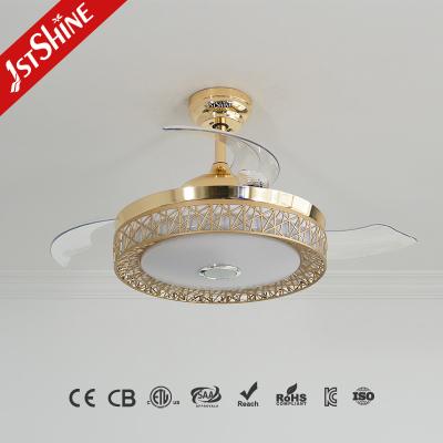 China Retractable Ceiling Fan With Rgb Light Music Player Dc Motor 6 Speed Remote Control for sale