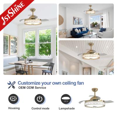 China Retractable Ceiling Fan With Rgb Light Music Player Dc Motor 6 Speed Remote Control for sale