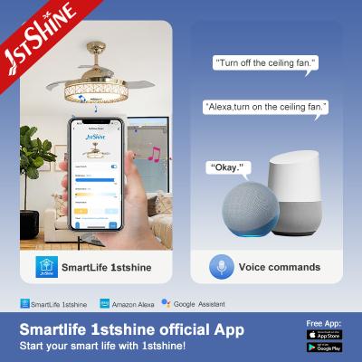 China Retractable Ceiling Fan With Rgb Light Music Player Dc Motor 6 Speed Remote Control for sale