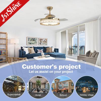 China Retractable Ceiling Fan With Rgb Light Music Player Dc Motor 6 Speed Remote Control for sale