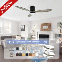 China Low Noise 35W Decorative Solid Wood Flush Mount Ceiling Fan With LED Light for sale