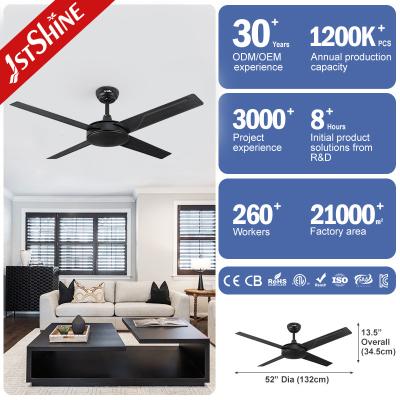 China 4 Blades AC Motor 61W Black Metal Ceiling Fan 3 Speeds Remote Control for sale