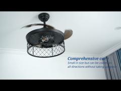 42 Inches Farmhouse Bedroom Invisible Ceiling Fan With Lights And Remote Control