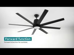 Black Low Profile Energy Saving 64 Inch Plastic Ceiling Fan 8 Blades