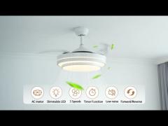Ventilateur de plafond rétractable de chambre à coucher avec lumière 3 couleurs Dimmable lumière LED télécommande