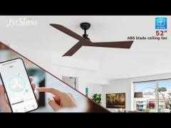 Baixo ruído Ventilador de teto preto elegante com lâminas de grãos de madeira escura e tipo de interruptor de controle remoto