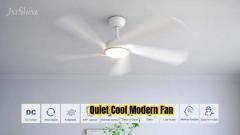 Quiet White Ceiling Fan LED Light 52 Inch Modern