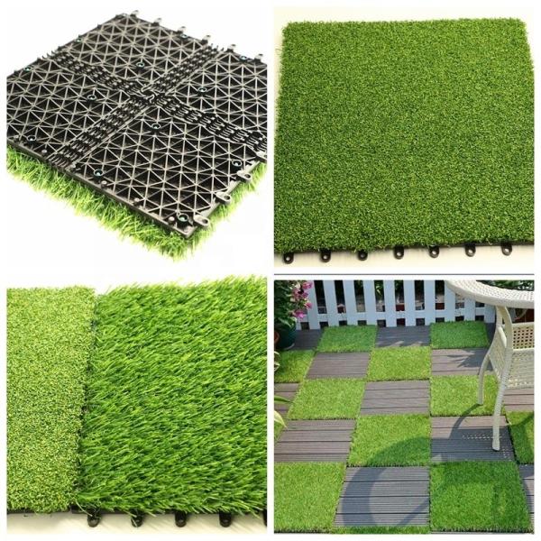 Quality 25-60mm Pile Height Artificial Grass Interlocking Tiles with Double PP NET PU for sale