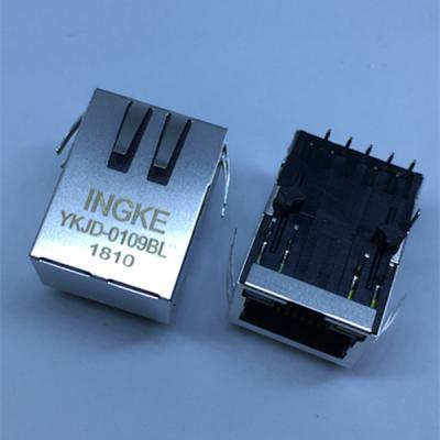 China Ingke YKJD-0109BL Direct Substitute 7499211122A  1 Port 100 Base-T POE Through Hole Tab Down integrated RJ45 jacks for sale