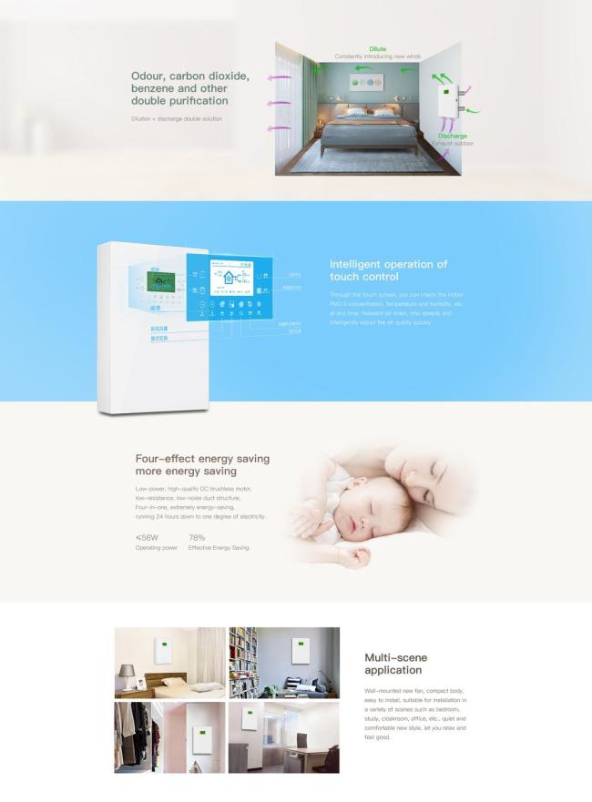 H501 Intelligent, Energy-Saving, Wall-Mounted Positivepressure Air Purifier with Fresh Air Supply
