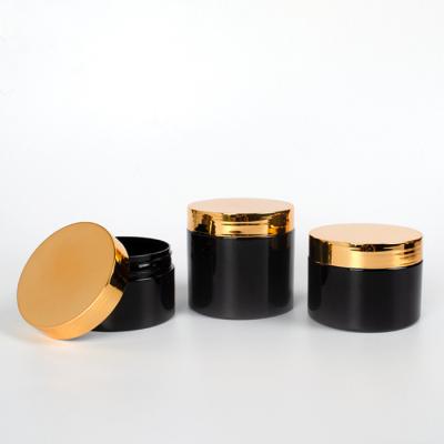Cina Ampio ANIMALE DOMESTICO della bocca intorno ai barattoli cosmetici del nero di plastica delle scatole metalliche 100ml con il coperchio dell'oro in vendita